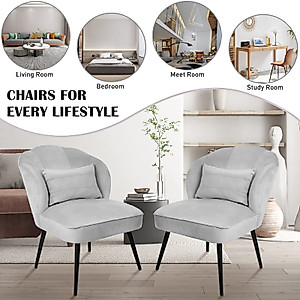 DEARYOU Grey Velvet Chairs Set of 2,Dinning Accent Upholstered Chair for Dining Room,Modern Living Room Chairs for Living Room,Vanity Chair for Bedroom(Grey, 2pcs)