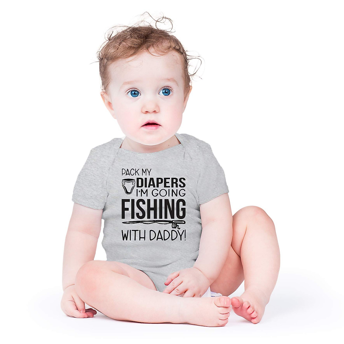 AW Fashions Pack My Diapers, I'm Going Fishing With Daddy Baby Bodysuit Newborn Boy Outfits Cute Romper (6 Months, Sports Grey)