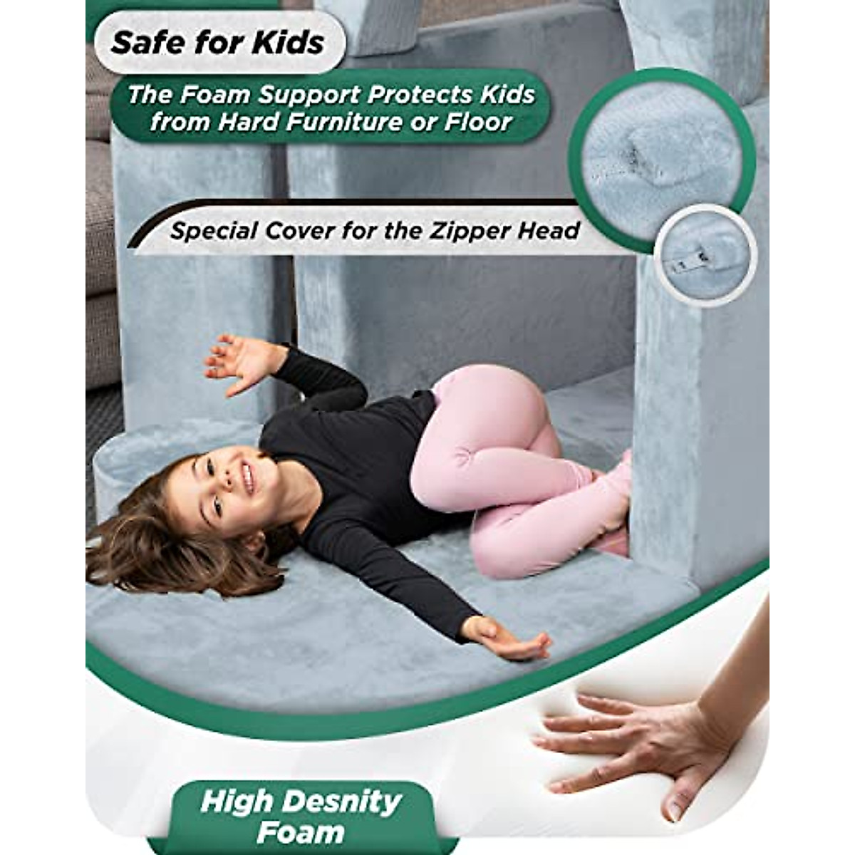 Lunix LX15 14pcs Modular Kids Play Couch, Child Sectional Sofa, Fortplay Bedroom and Playroom Furniture for Toddlers, Convertible Foam and Floor Cushion for Boys and Girls, Blue