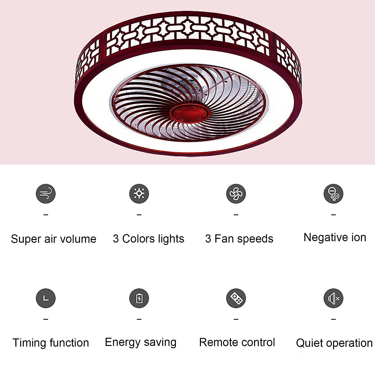 WUPYI 22 Inch Ceiling Fan with Light and Remote Control,Modern LED Semi Flush Mount Light Fandelier,Wood Design,Acrylic Blades,3 Colors 3 Speeds,64W,Enclosed Fan,Quite Motor