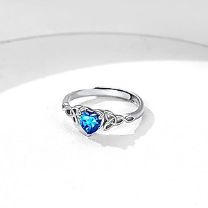 ChicSilver 925 Sterling Silver March Birthstone Rings 6mm Blue Aquamarine Celtic Trinity Knot Heart Shape Engagement Band Rings for Women