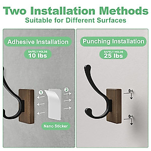 bussdis Wood Wall Hooks for Hanging - 4 Pack Hooks Wall Mounted, Wooden Rustic Farmhouse Heavy Duty Towel Hooks, Hooks for Coats, Towel, Hat, Keys, Purse, Bag and Robe