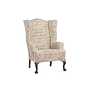 Sure Fit Home Décor Stretch Pen Pal T-Cushion Wingback Chair One Piece Slipcover, Stretch Form Fit, Polyester/Spandex, Machine Washable, Parchment Color