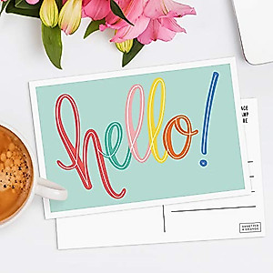 Sweetzer & Orange Hello Postcards Pack (60 Post Cards) 4x6 Postcards for Kids and Adults. 300gsm Note Cards. Blank Hello Greeting Cards, Mint Green Hello Cards