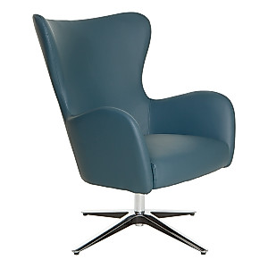 Office Star Wilma Swivel Faux Leather Arm Chair with 4-Star Aluminum Base, Dillon Stratus Grey