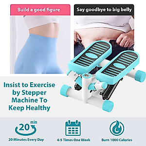 Kweetle Steppers for Exercise, Mini Stair Stepper with Resistance Bands & Mat, Stepper Machine 330lbs Bearing Capacity with LCD Display for Home Office Workout Training, Blue