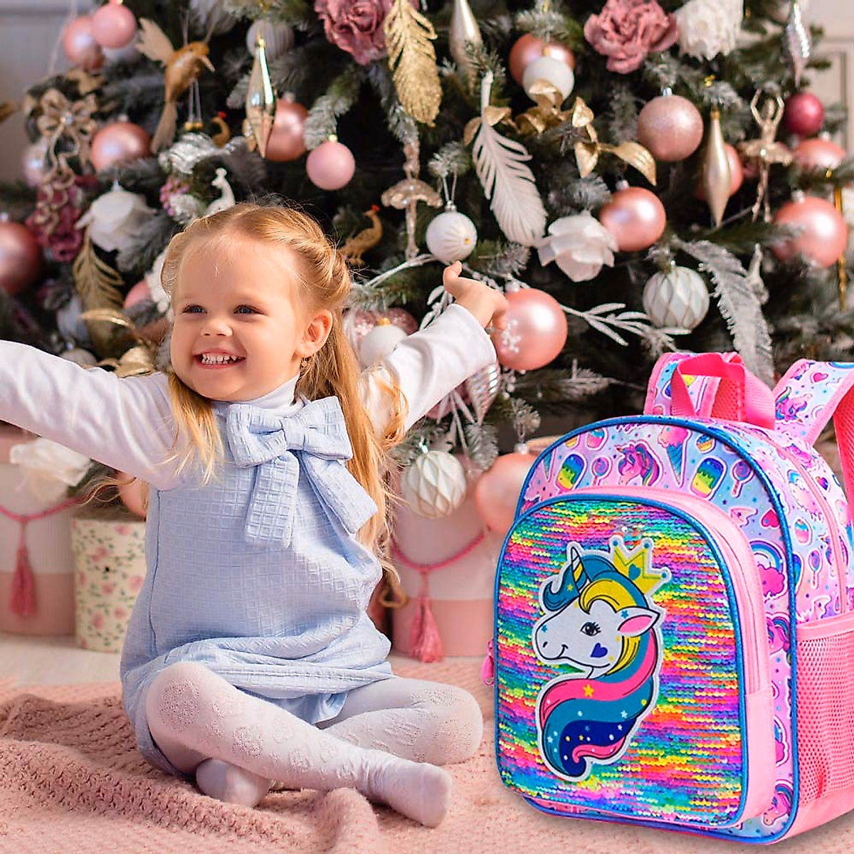 gxtvo Toddler Backpack for Girls, Unicorn Sequin Preschool Bookbag, 12" Cute Cartoon Animal School Bag