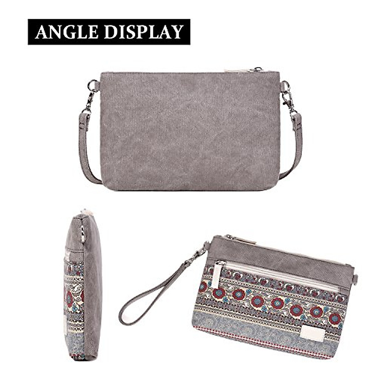 ArcEnCiel Small mini Crossbody Bag Canvas Cell Phone Purse Wallet with Shoulder Strap Handbag for Women Girls (Gray)