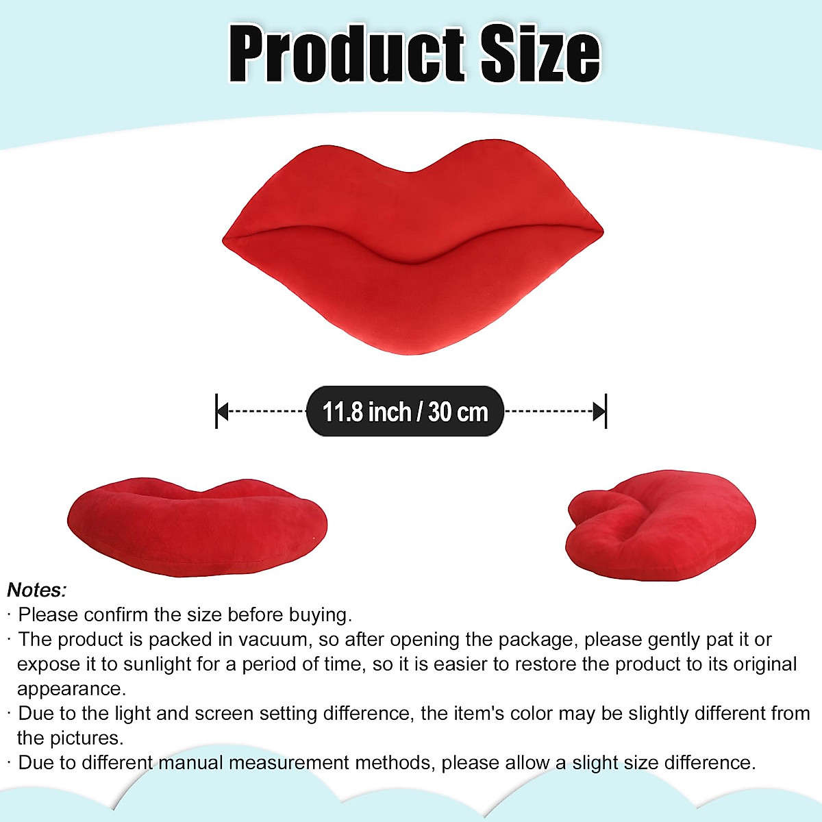 zhidiloveyou 2PCS 11.8" Lip Pillow Plush Red Cute Hug Toy Soft Lip Shaped Decorative Cushion