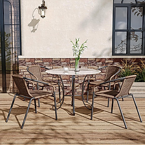 UDPATIO Rattan Patio Dining Chairs Set of 4, Wicker Stackable Outdoor Chairs with All Weather Curved Back & Metal Frame, for Indoor Restaurant Porch Deck, Brown