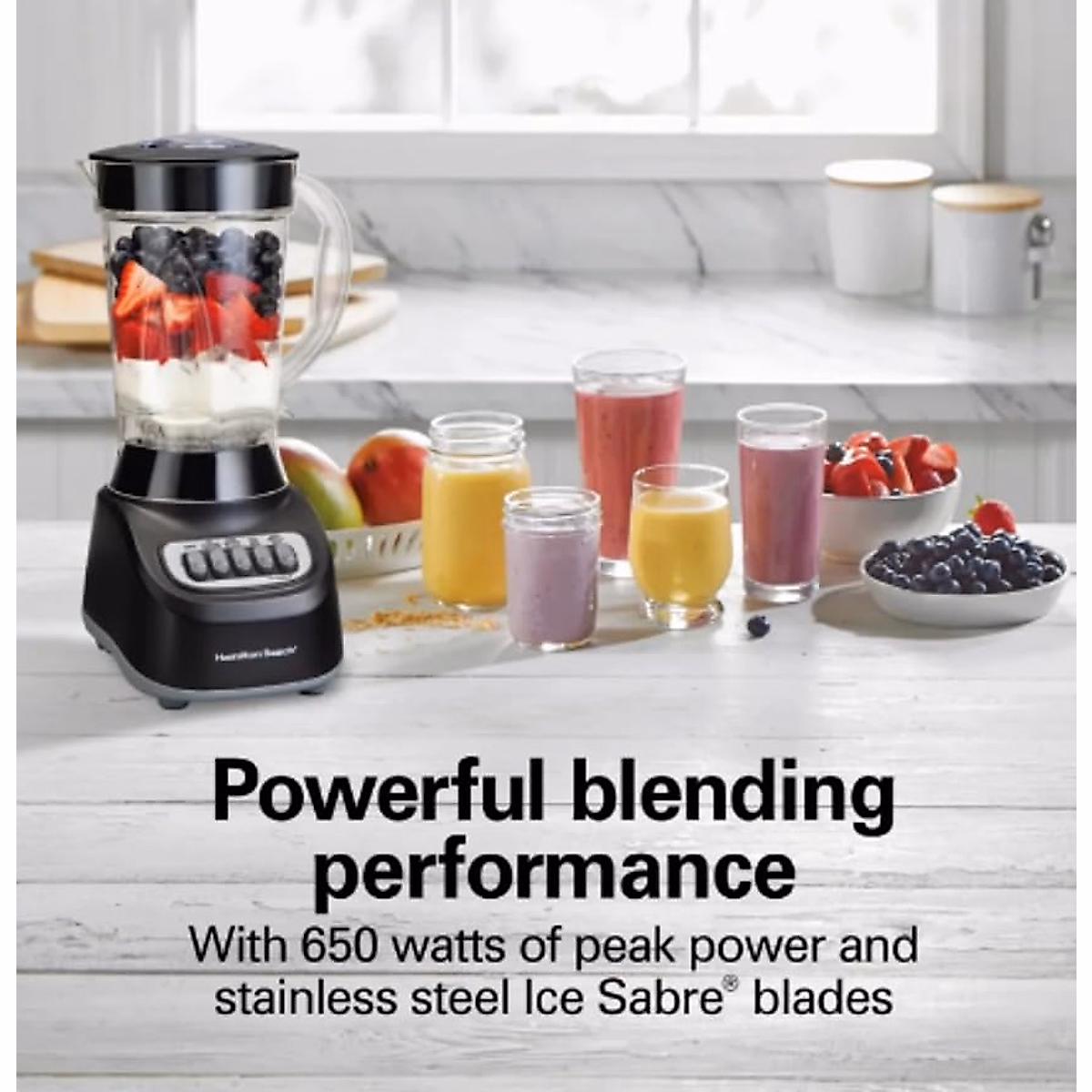 Beach Smoothie Blender with 650W Peak Power, Wave Action System, 12 Functions, 48 oz BPA-Free Jar, and Ice Sabre Blades