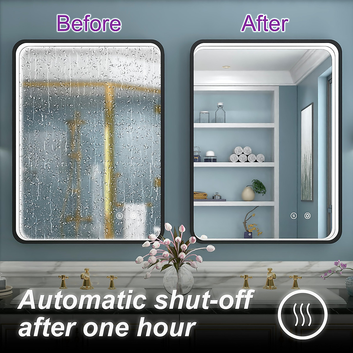 JSneijder 2-Piece(Frameless+Framed) LED Bathroom Mirror, 28x36 Inch, Bathroom Vanity Mirror with Lights, Wall Mounted Dimmable Anti-Fog Lighted Wall Mirror for Bedroom