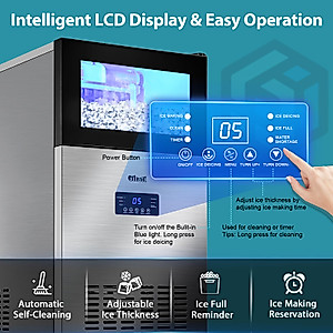 Upgraded Commercial Ice Maker Machine 130LBS/24H with 35LBS Storage Bin,15Inch Wide Ready in 11-20 Mins Under Counter/Freestanding Stainless Steel Gravity Drainage Large Ice Machine