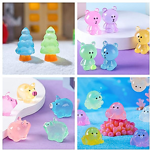 ElpizoFos 130pcs Various Luminous Mini Resin Animal Figurines Glow in The Dark Miniature Figures Ornament Fairy Garden Accessories Aquarium Landscape Bonsai Dollhouse Decor