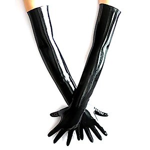 EXLATEX Latex Rubber Black Long Gloves Outfits Accessory Plus Size (Large, Black)