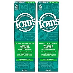 Tom's of Maine Natural Wicked Fresh! Fluoride Toothpaste, Spearmint, 4.7 oz. 2-Pack