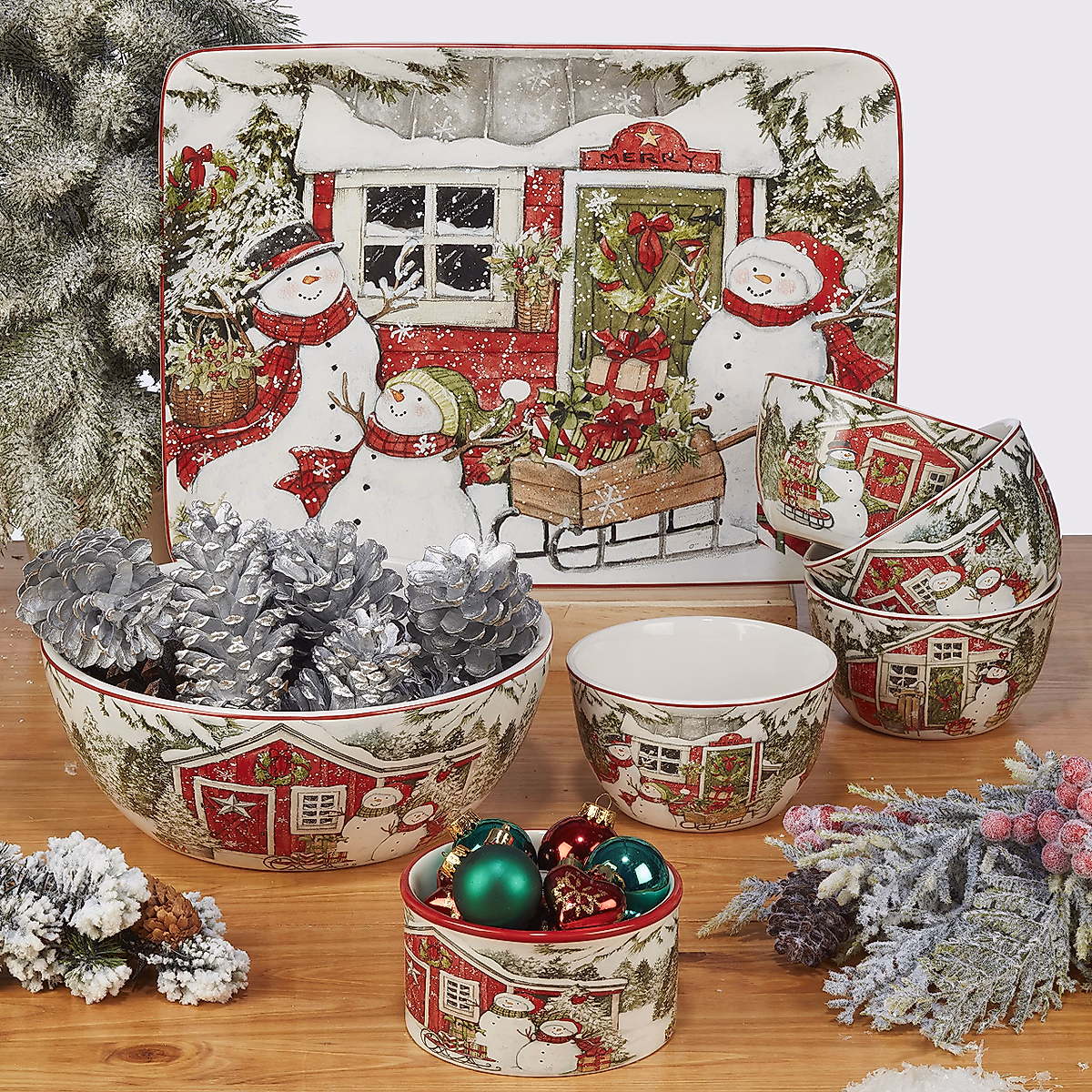 Certified International Snowman's Farmhouse Rectangular Platter 16in x 12in