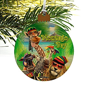 Montego Bay Jamaica Giraffe Zebra Lion Wood Christmas Tree Holiday Ornament