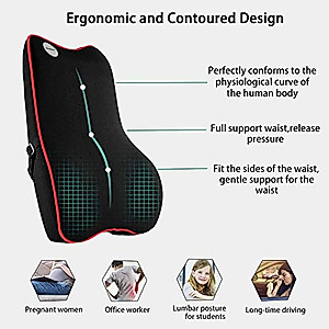Newgam Lumbar Support Pillow,Pure Memory Foam Back Cushion Orthopedic Backrest with Breathable 3D Mesh for Car Seat,Office Chair,Computer Chair,Wheelchair and Recliner.Ergonomic Design (Red Edge)