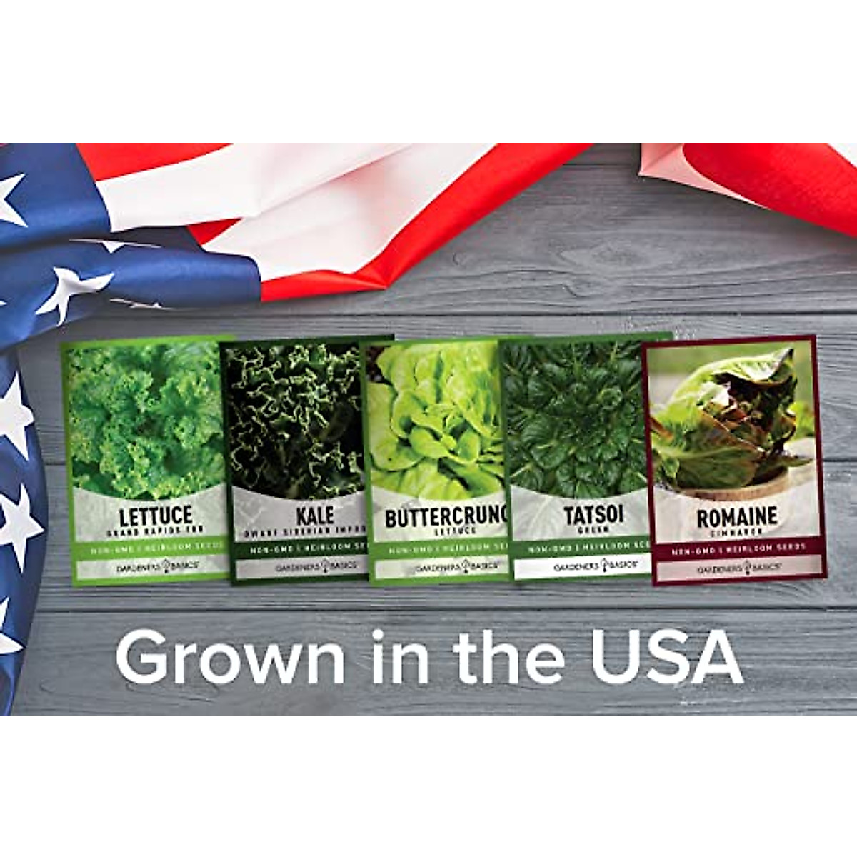 Hydroponic Seeds for Planting Planting Indoors and Outdoor 5 Variety Pack - Tatsoi, Kale, Buttercrunch, Romaine and Loose Leaf Lettuce Seeds by Gardeners Basics