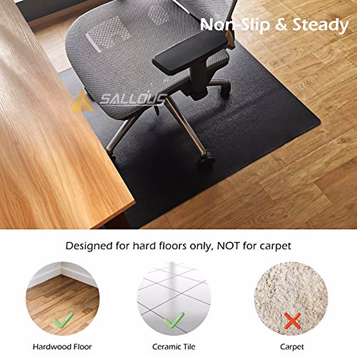 Office Chair Mat, Hard Floor Mat for Desk, 63" x 51" Multi-Purpose Office Desk Chair Mat for Hardwood Floors, Non-Toxic PVC Protector Floor Mat for Home, Updated Version (Black)