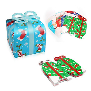 LOKIPA Christmas Kraft Goody Gift Boxes, 24 Xmas Party Paper Treat Candy Boxes With Bow for Christmas Favor