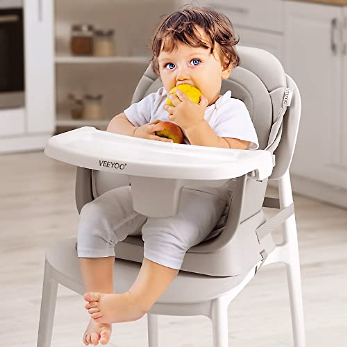 VEEYOO Baby High Chair 6 in 1, Convertible high Chair/Dinning Booster Seat/Toddlers Table & Chair Set with Easy Clearance, Removable Tray, Adjustable Legs, Safety Harness for Girl/boy