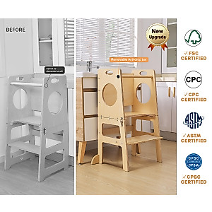 Foldable 4-in-1 Study Tower with Chalkboard for Learning, Montessori Kitchen Step Stool Toddlers Folding Stool for Kids 1-6years Ideal Helper