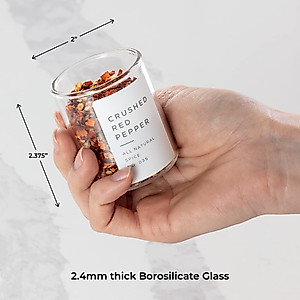 Bloomondo Empty Spice Jars with Label Pack (20x Bamboo Lid Glass Jar). Small 2.5oz Storage Bottles with 112 Printed Stickers and 48 Writable Pantry Labels for Seasoning Containers