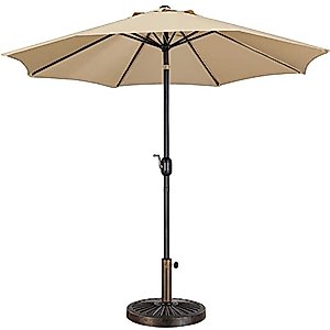 Yaheetech 9FT Garden Table Umbrella with 30lb Base, Patio Market Umbrella with Push Button Tilt, Crank and 8 Sturdy Ribs, Outdoor Umbrella w/Base Included Heavy Duty - Tan
