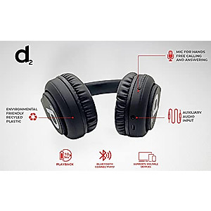 D2 Bluetooth Wireless On-Ear Headphones with Mic (Red)