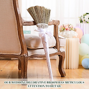 Yungyan Wedding Brooms DIY Bride Bridegroom Jump Broom 11.81 x 28.74 Inch Whisk Wedding Brooms Jumping Brooms with White Ribbons Artificial Pearl for African American Wedding Ceremony Crafts