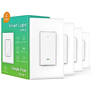 GHome Smart Switch, Smart Wi-Fi Light Switch Works with Alexa and Google Home 2.4Ghz, Single-Pole, Neutral Wire Required, UL Certified, Voice Control, No Hub Required (4 Pack)