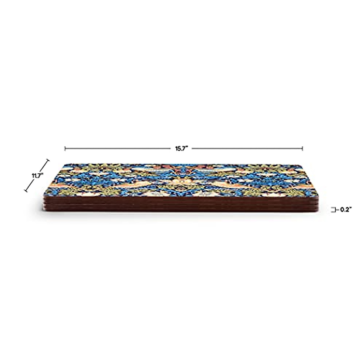 Pimpernel Morris & Co Strawberry Thief Blue Collection Placemats | Set of 4 | Heat Resistant Mats | Cork-Backed Board | Hard Placemat Set for Dining Table | Measures 15.7” x 11.7”