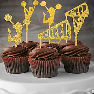 36 Pieces Cheerleader Cupcake Toppers Glitter Cheerleading Gymnastics Cupcake Picks Cheer Team Cake Decorations Gymnast Girl Toothpicks Cake Decor for Girls Birthday Party Favors Supplies