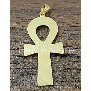 FAMA.store Egyptian Jewelry Ankh Cross Key of Life 18K Solid Yellow Gold necklas Pendant #6 (Large)