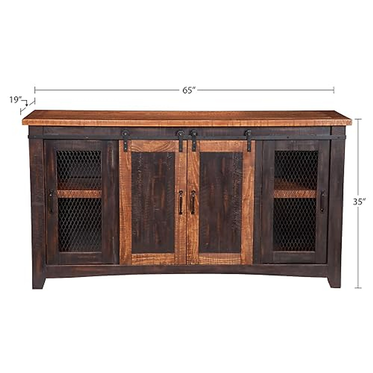 Martin Svensson Home Santa Fe 70" Solid Wood TV Stand, Antique Black and Aged Distressed Pine