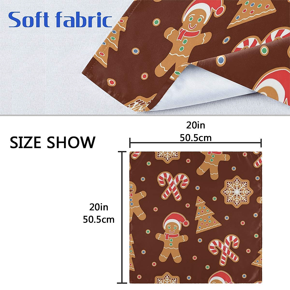 Aslsiy Gingerbread Man Cookies Cloth Napkins Set of 6 Candy Soft 20 x 20 Inch Dinner Table Napkins Comfortable Polyester Napkin for Kitchen Home Wedding Party Holiday Decor