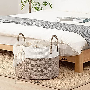 INDRESSME Cotton Rope Basket Extra Large Woven Basket for Blankets Toy Basket Baby Laundry Basket with Big Handles Rope Hamper Storage Bin for Organizer Toy Pillow Living Room, 21 D x 14 H Inches