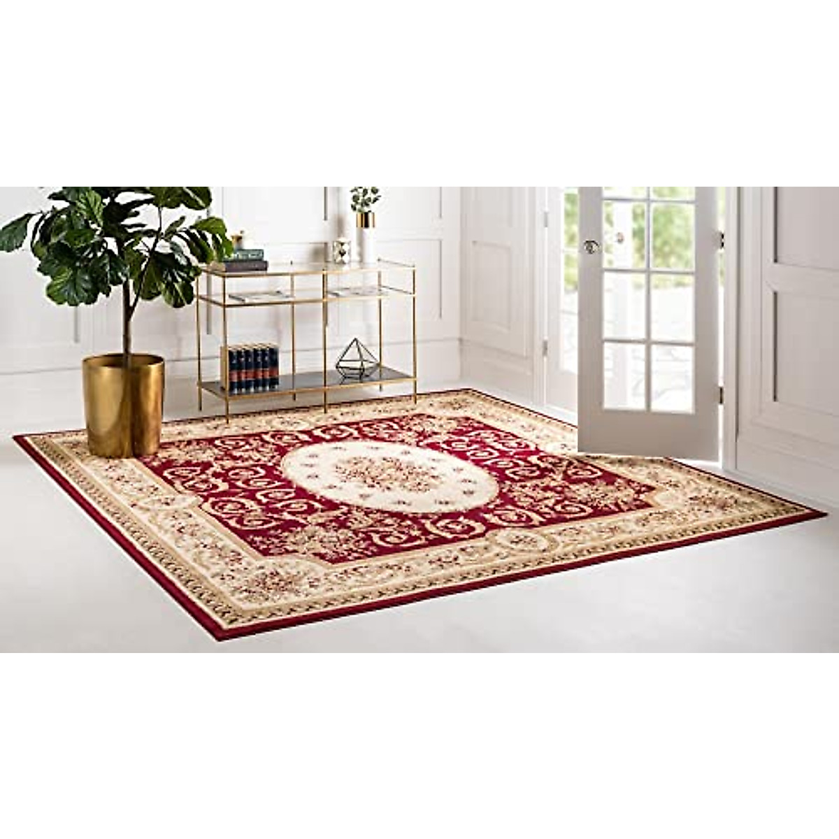 Unique Loom Versailles Collection Traditional Classic Medallion Motif Area Rug (4' 0 x 4' 0 Square, Burgundy/ Ivory)