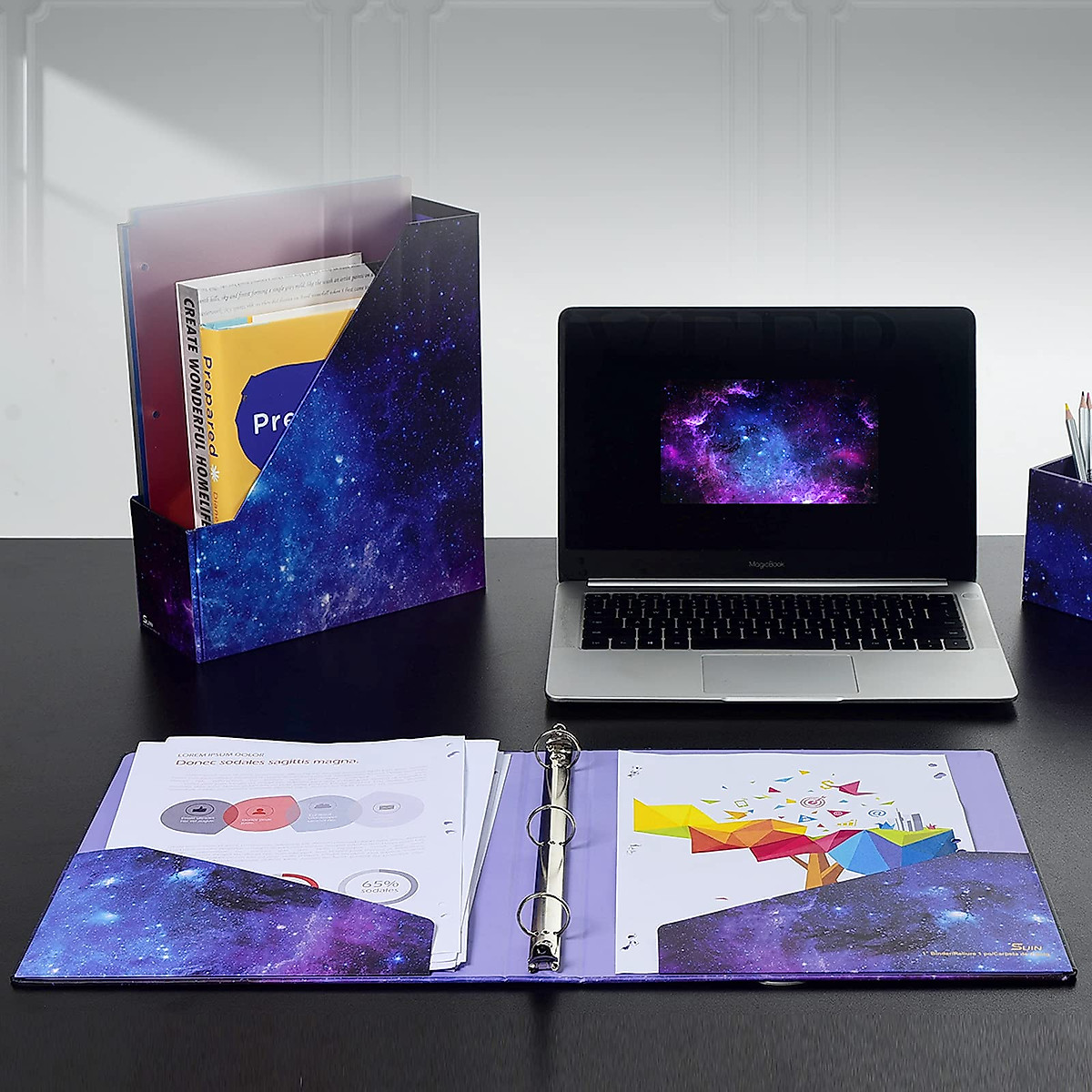 SUIN 1-inch 3 Ring-Binder with Pockets 1'' Round Ring Binders for School Holds US Letter Size 8.5'' x 11'' 200 Sheets for Office/Home/Back to School/Campus, 2 Pack