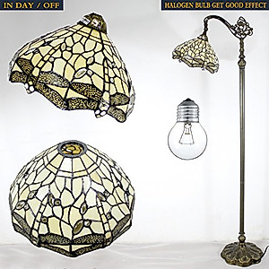 WERFACTORY Tiffany Floor Lamp Cream Stained Glass Dragonfly Arched Lamp 12X18X64 Inches Gooseneck Adjustable Corner Standing Reading Light Decor Bedroom Living Room S139 Series