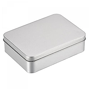 uxcell Metal Tin Box, 4.92" x 3.54" x 1.38" Rectangular Empty Tinplate Containers with Lids, Silver Tone, for Home Organizer, Candles, Gifts, Car Keys, Crafts Storage