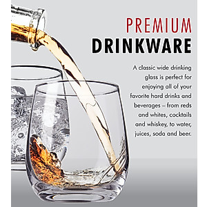 Kitchen Lux 12oz Drinking Glass Tumbler – Set of 4 – Premium Clear Glasses For Wine, Shots, Cocktails, Scotch and All Purpose Drinking Cups – Elegant Stemless Design – Dishwasher Safe