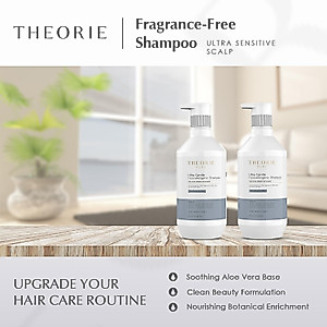 Theorie Pure Ultra Gentle Hypoallergenic Shampoo - Plant-Based & Vegan - Conditions & Soothes Itchy & Allergy Prone Skin - Fragrance-Free - Suited for Sensitive Scalp, Pump Bottle 400mL