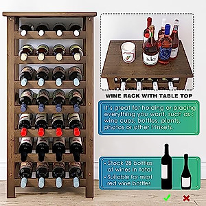 SMIBUY Bamboo Wine Rack, 28 Bottles Display Holder with Table Top, 7-Tier Free Standing Storage Shelves for Kitchen, Pantry, Cellar, Bar (Walnut)