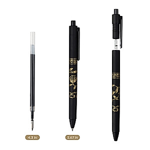 MiSiBao 0.7mm Black Ink Gel Pens Refillable & Retractable Gel Ink Rolling Ball Pens Gilding Process Pattern Smooth Writing Gel Pen (9-pack)