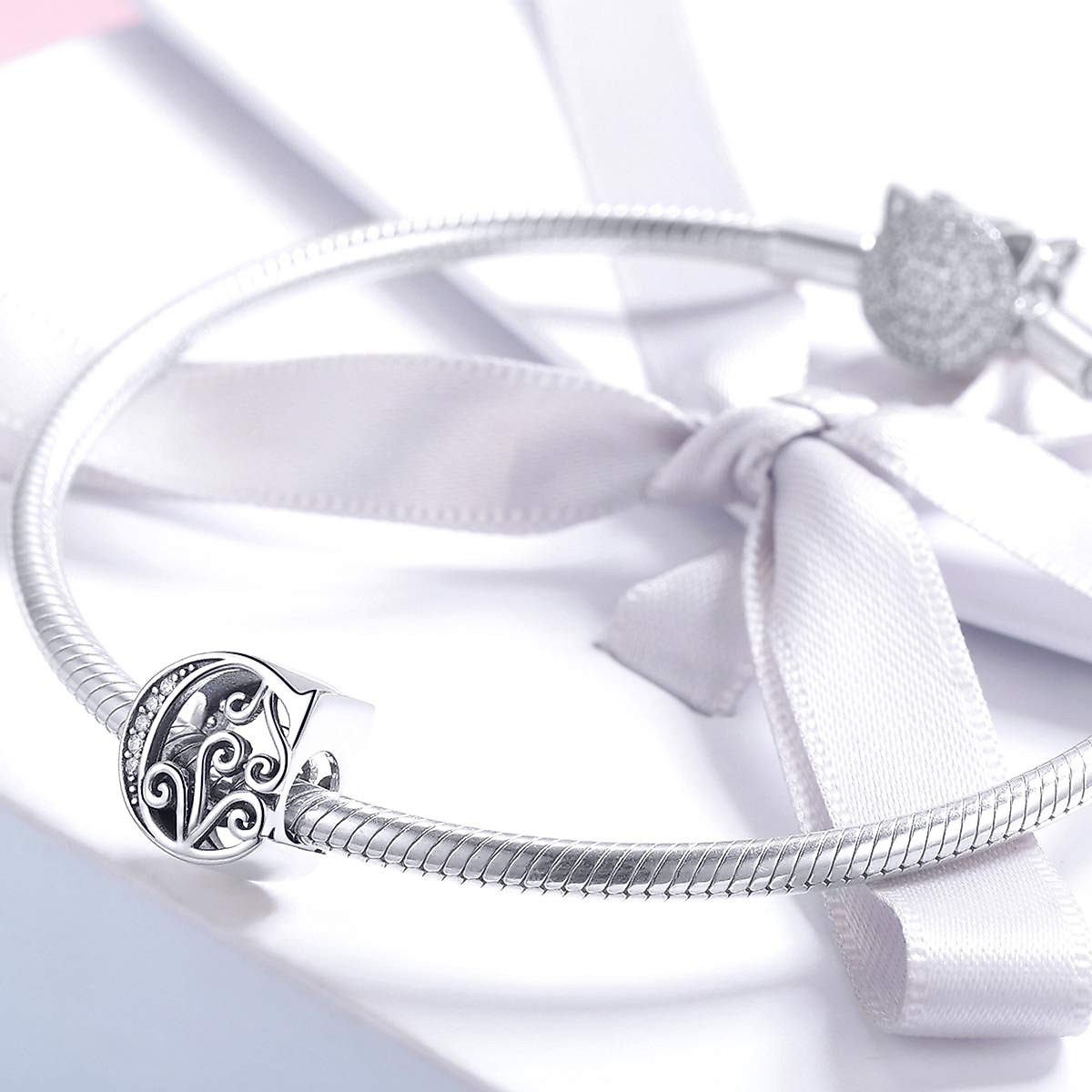 925 Sterling Silver Letter C Charms for Pandora Bracelets Alphabet Initial Beads Jewelry Gift for Women