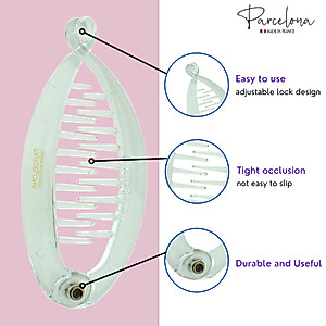 Parcelona French Effortless Mini Set of 2 Celluloid Banana Hair Clip for Fine Hair, Made in France (Clear)
