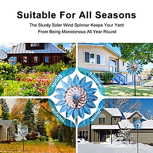 Wind Spinners Outdoor Clearance-Wind Spinners for Yard and Garden-Wind Sculptures & Spinners Color Led Changing Solar Powered Glass Ball with Kinetic Windmills Dual Direction Wind Sculpture Spinners